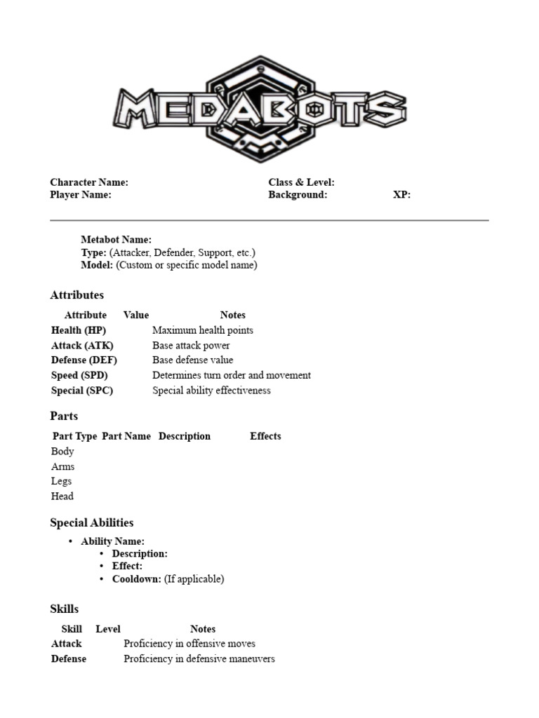 Metabot Character Sheet | PDF | Sports & Recreation | History