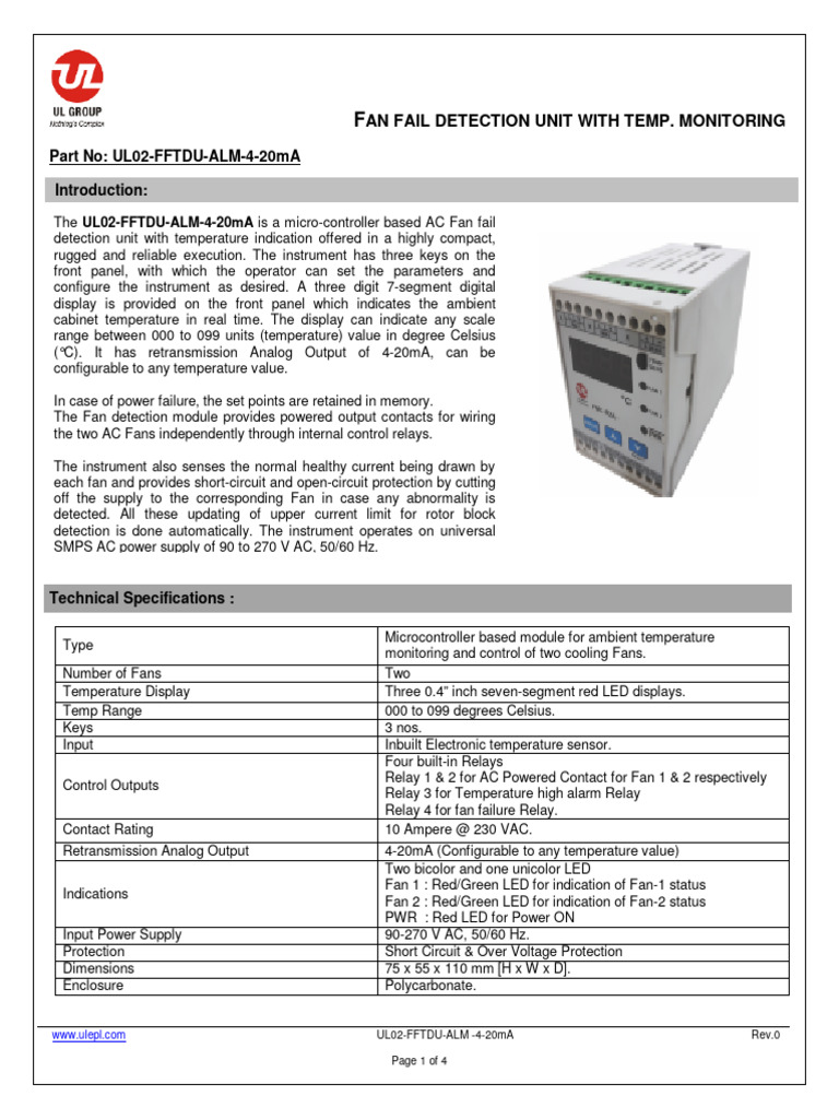 Fan Failure Detection Unit With Temp Monitoring | PDF | Relay | Power Supply