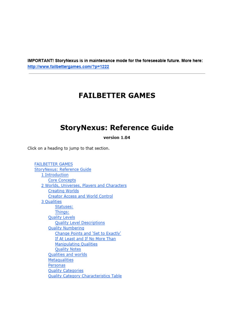 Story Nexus Reference Guide | PDF | Login | Computing