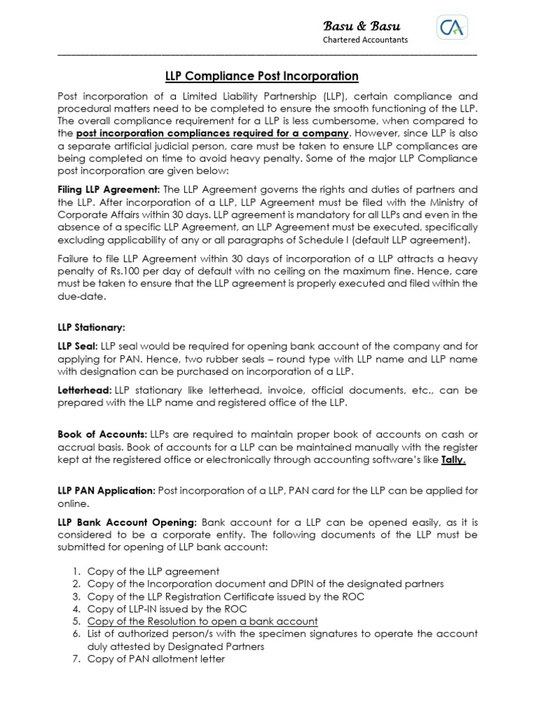Essential LLP Compliance Guide | PDF | Limited Liability Partnership ...