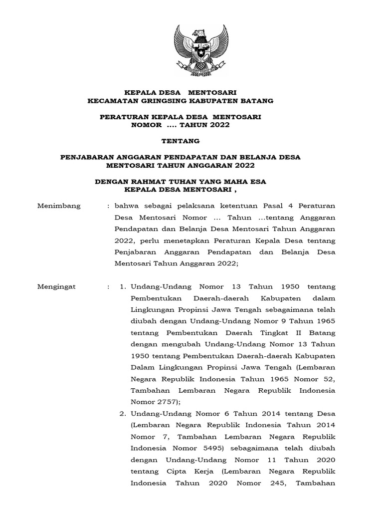 12 Perkades Penjabaran Apbdes 2022 Batang | PDF | Pengelolaan Keuangan & Uang