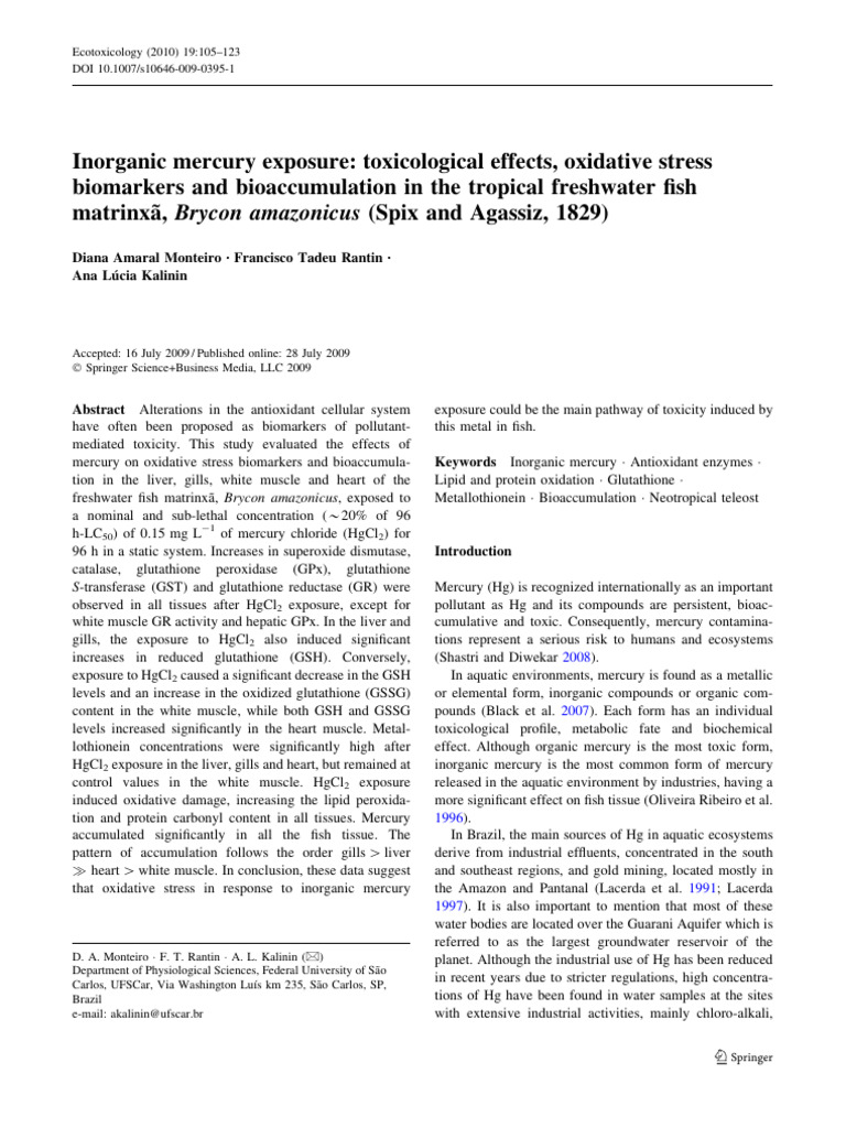 Mercury Toxicity in Matrinxa Fish | PDF | Glutathione | Mercury (Element)