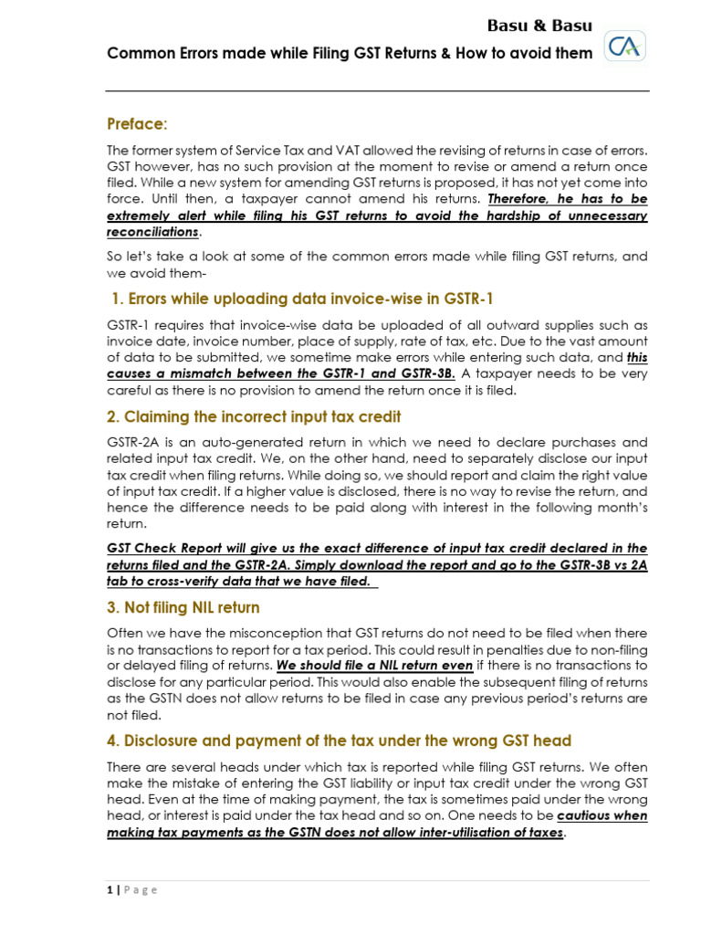 Common Errors Made While Filing GST Returns | PDF | Taxes | Value Added Tax