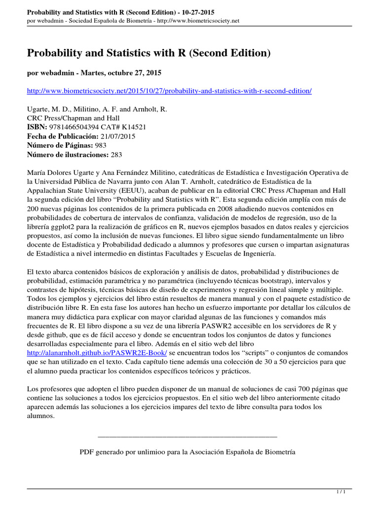 Probability and Statistics With R Second Edition | PDF | Estadísticas | Análisis de regresión