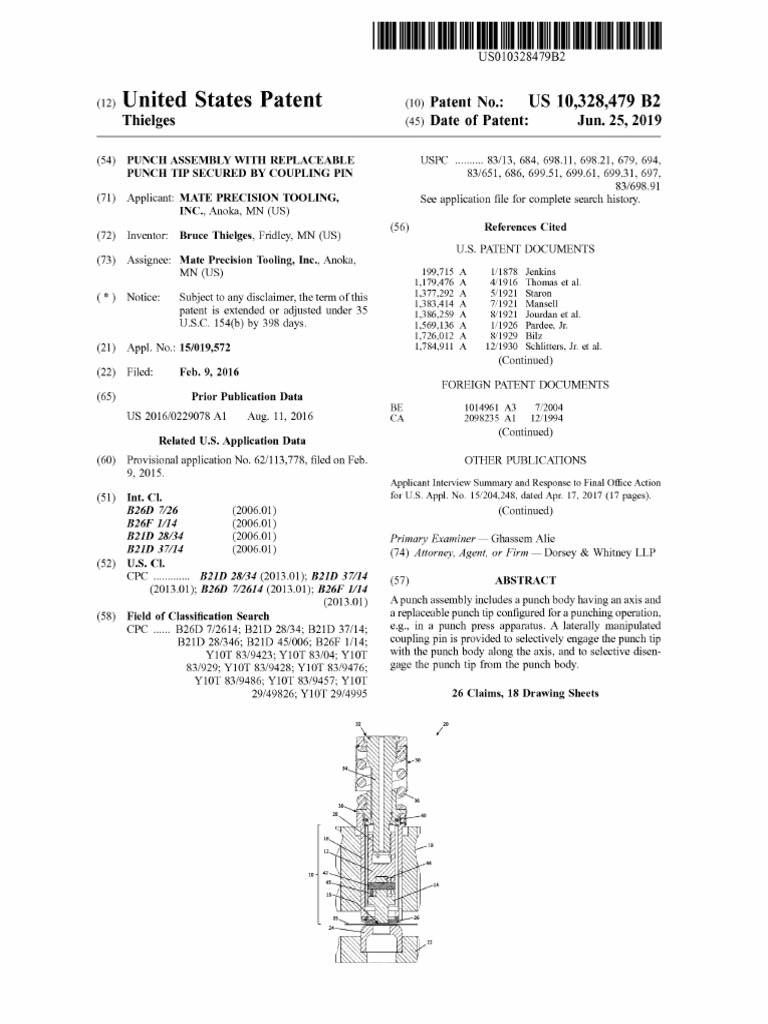 MATE US10328479 Punch Assembly With Replaceable Punch Tip Secured by ...