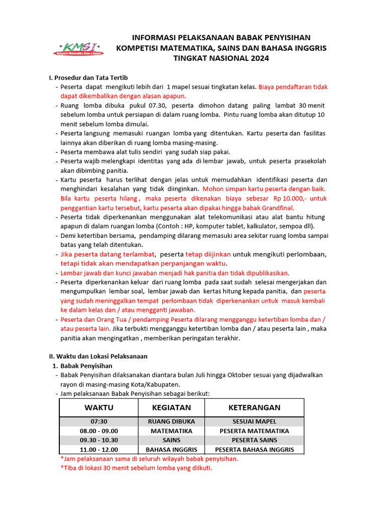 Prosedur Lomba KMSI 2024 | PDF
