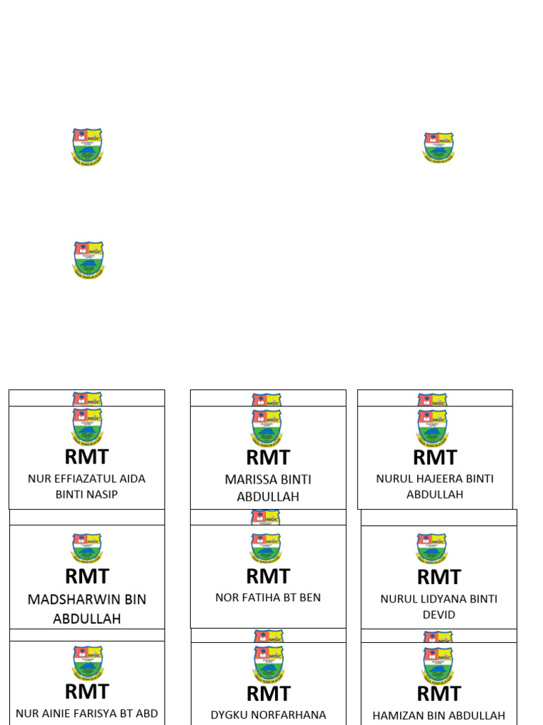 Tag Nama RMT Tahun 3 | PDF