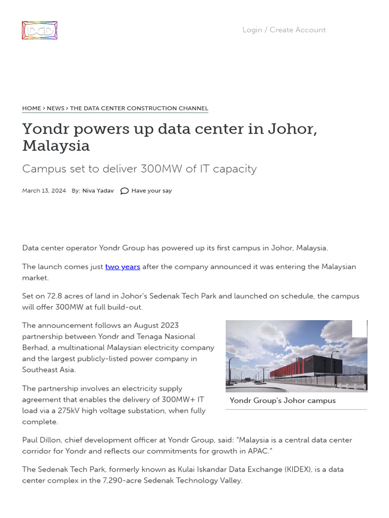 Yondr Powers Up Data Center in Johor, Malaysia - DCD | PDF | Data Center | Computing