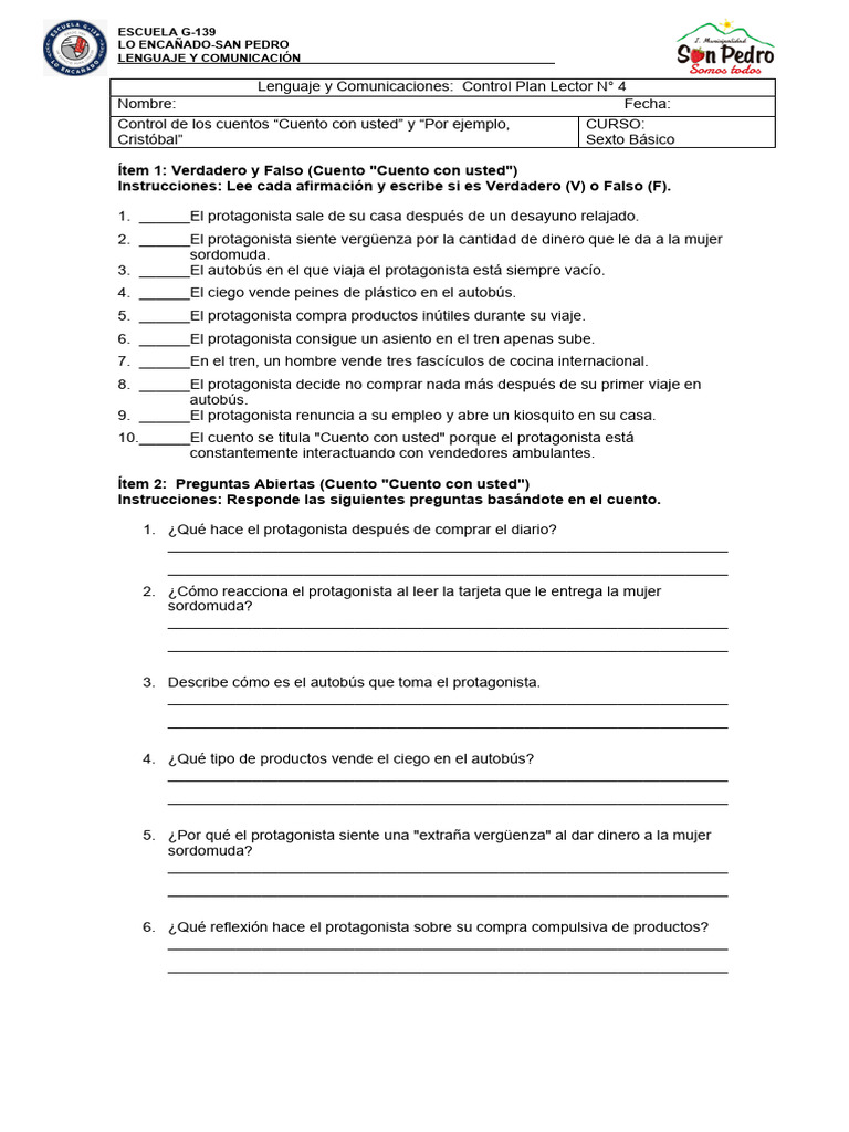 Prueba Plan Lector 4 | PDF | Ficción general