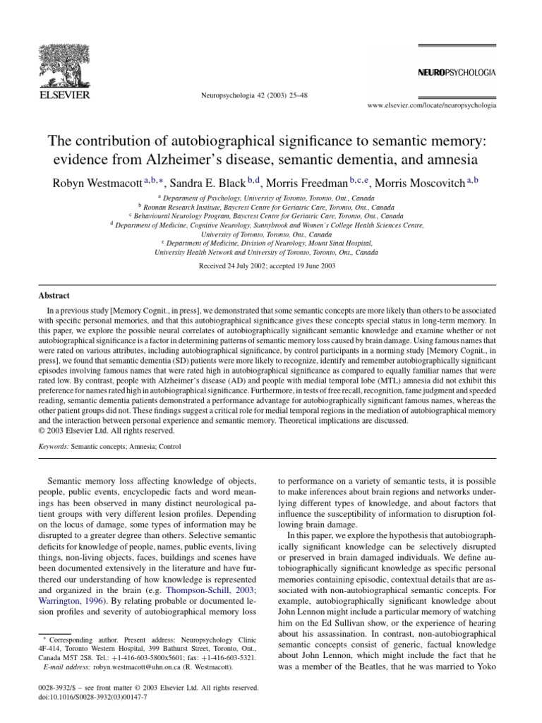 01 Westmacott 2005 | PDF | Amnesia | Memory