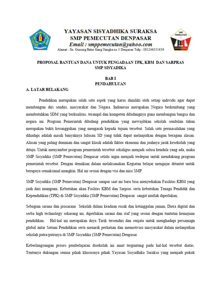 Proposal Bantuan Dana Untuk Pengadaan TPK | PDF | Karier & Perkembangan