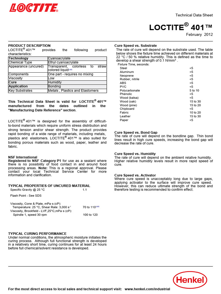 LOCTITE-401-en_GL | PDF | Applied And Interdisciplinary Physics | Industrial Processes
