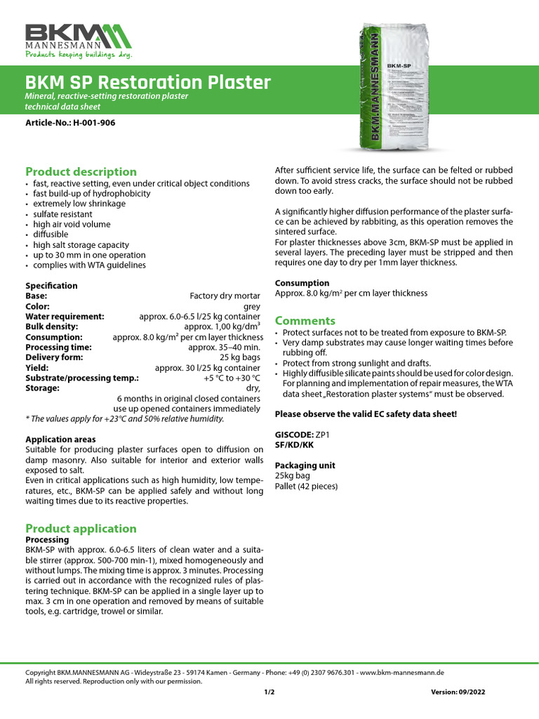 TDS_BKM SP_EN | PDF | Plaster | Materials
