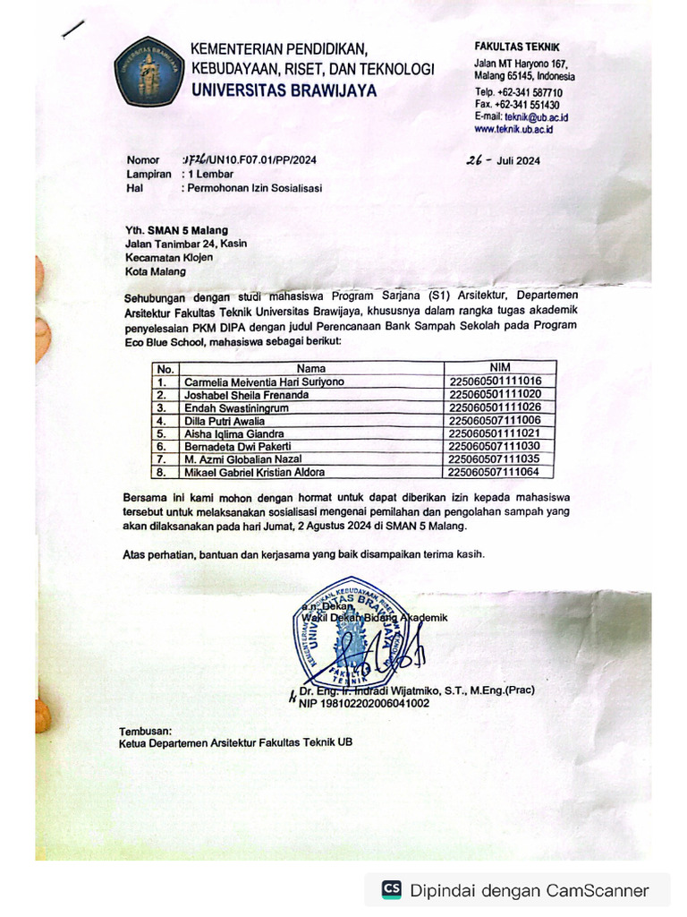 Surat Izin Sosialisasi PKM UB | PDF