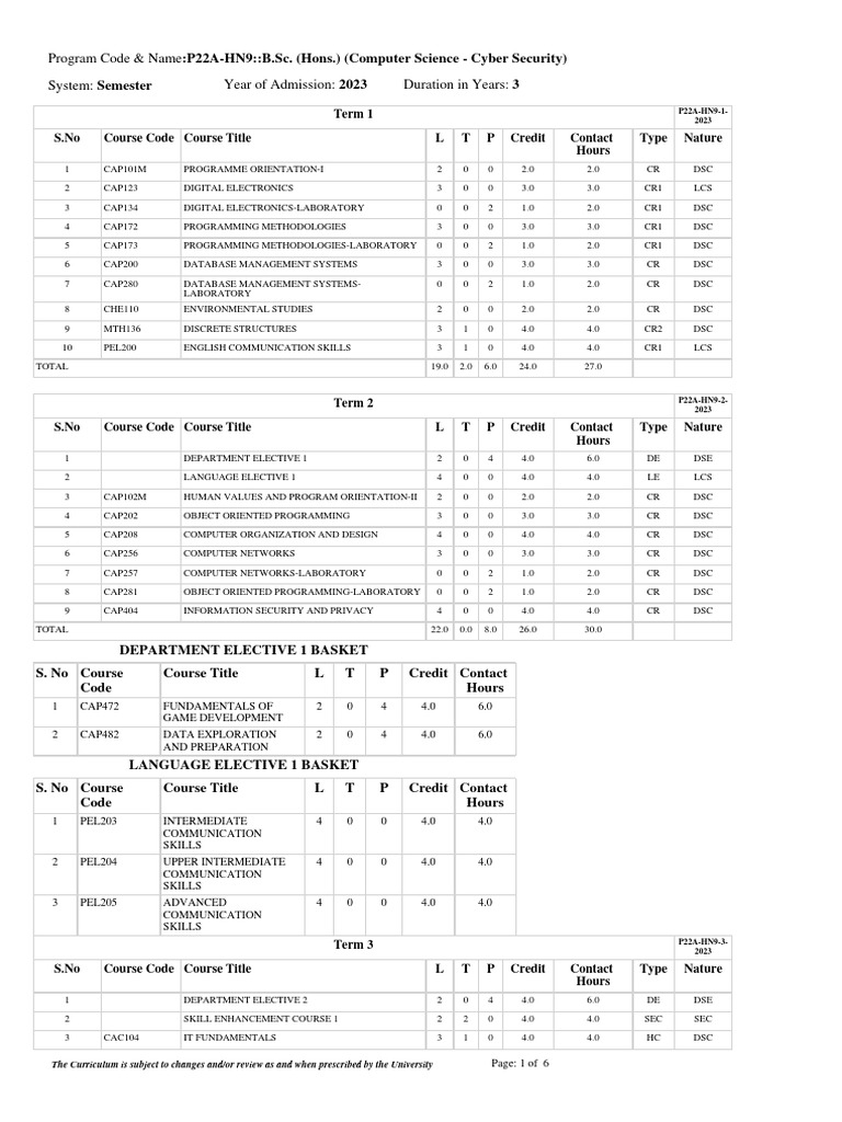 B.Sc. Cyber Security Curriculum 2023 | PDF | Curriculum | Computer ...