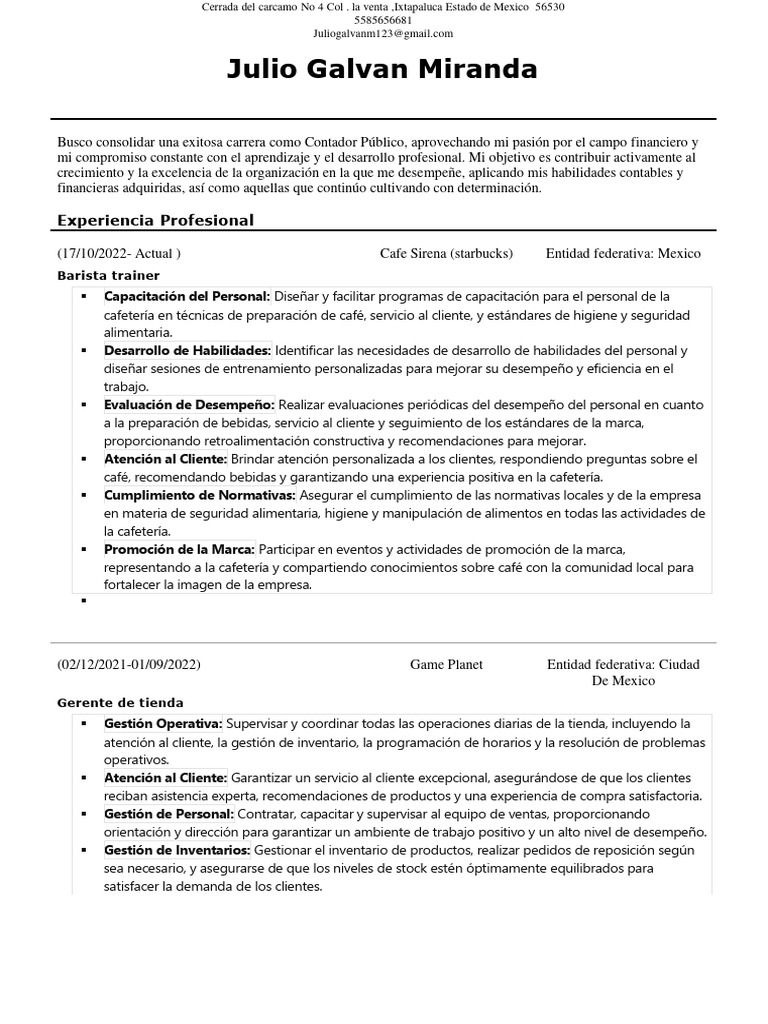 CV Julio Galvan Miranda | PDF | Cliente | Business