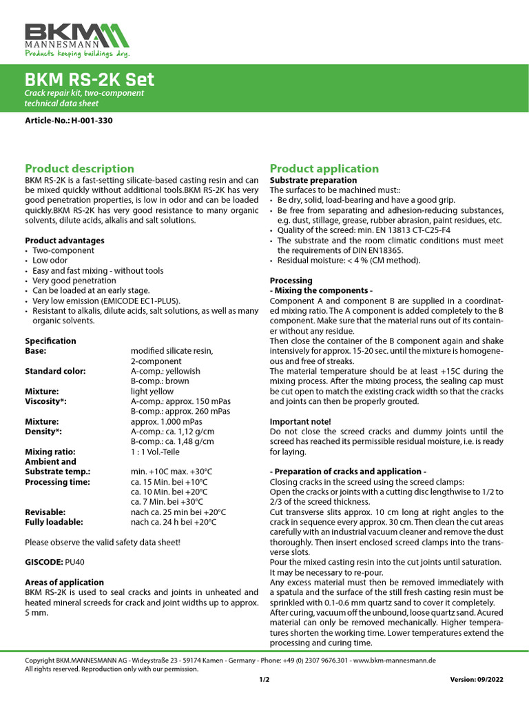 TDS_BKM RS-2K Set_EN | PDF | Chemical Substances | Industrial Processes