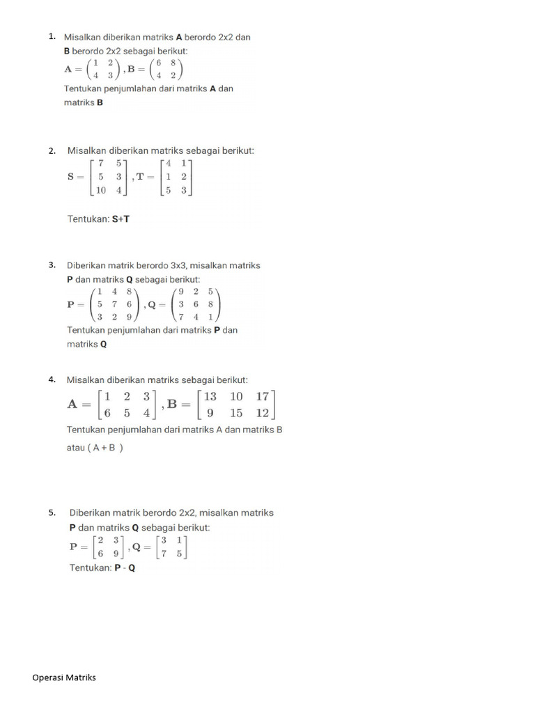 Soal Operasi Matriks | PDF