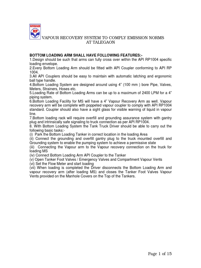 5.specifications For Bottom Loading Arm and Vapour Recovery Arm | PDF ...