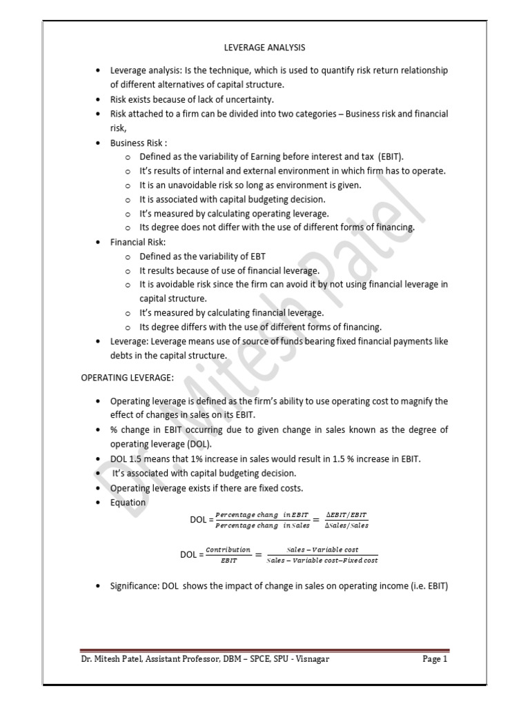 CF 3.1 Leverage Prepared by Dr. Mitesh J. Patel | PDF | Capital ... CF 3.1 Leverage Prepared by Dr. Mitesh J. Patel | PDF | Capital ...