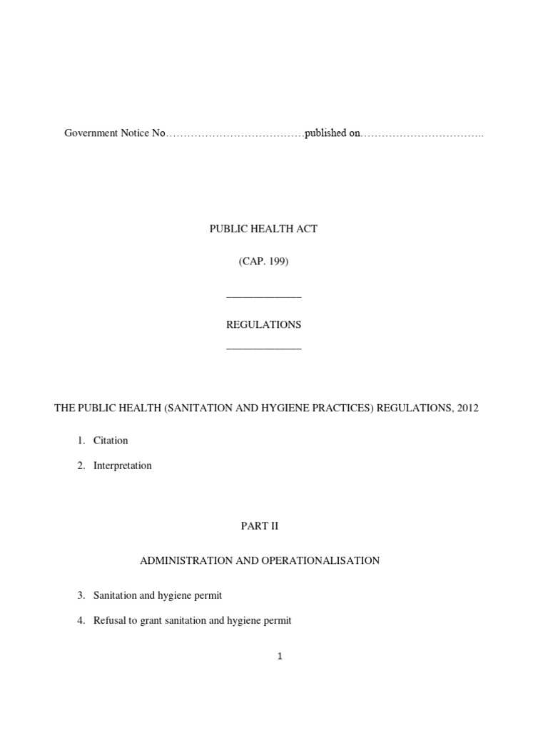 Public Health Sanitation Regulations 2012 | PDF | Swimming Pool | Hygiene