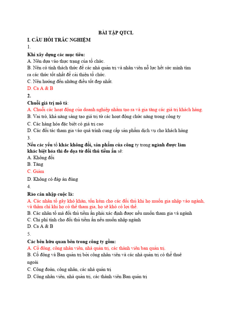 BÀI TẬP QTCL | PDF