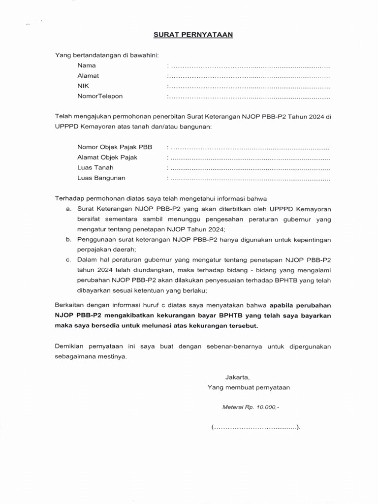 Pernyataan SK Njop | PDF