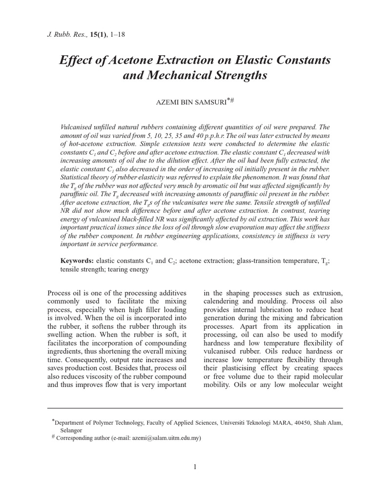 Effect of Acetone Extraction On Elastic Constant and Mechanical ...