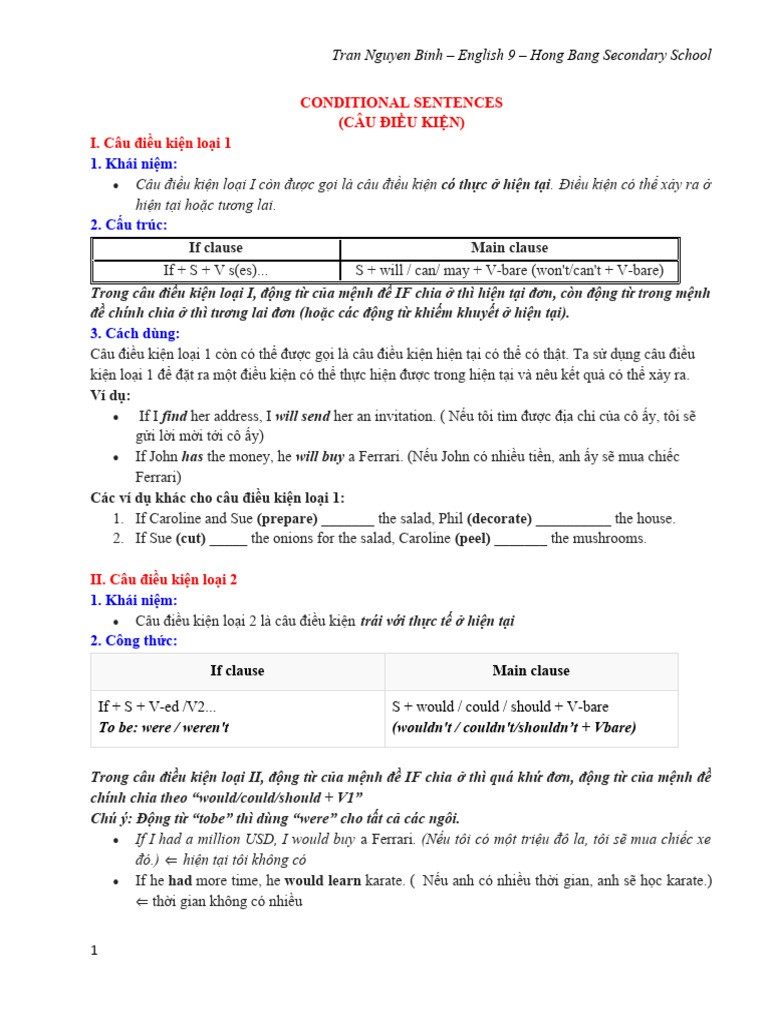 English 9 - Conditional Sentences | PDF