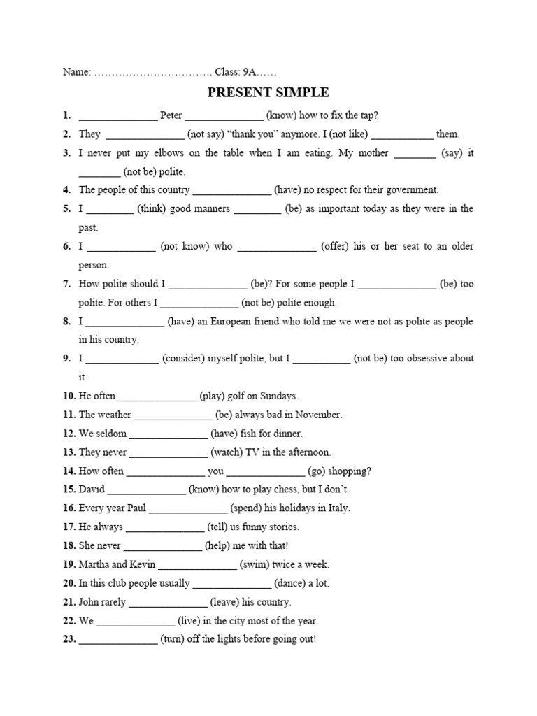 Present Simple 9 | PDF | Games & Activities