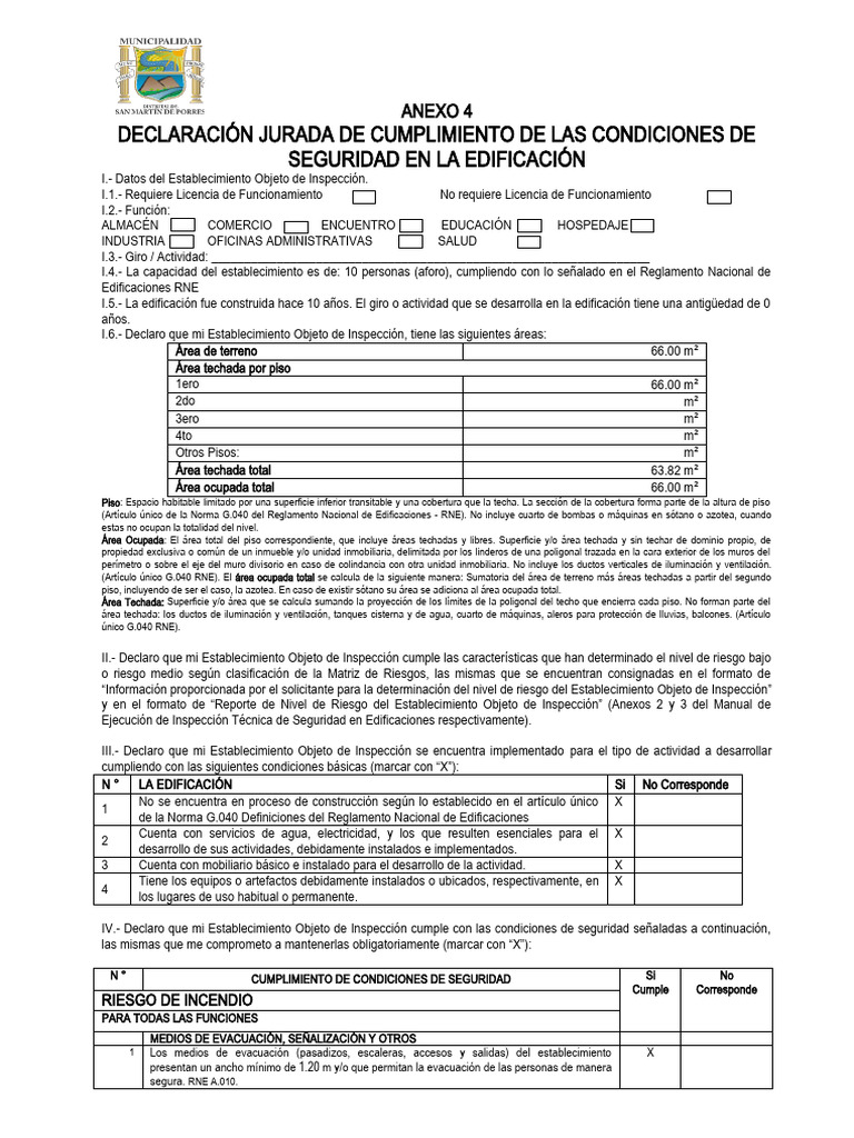 Anexo 4 - Declaracion Jurada ITSE Posterior 1 | PDF | Sótano | Ingeniero civil