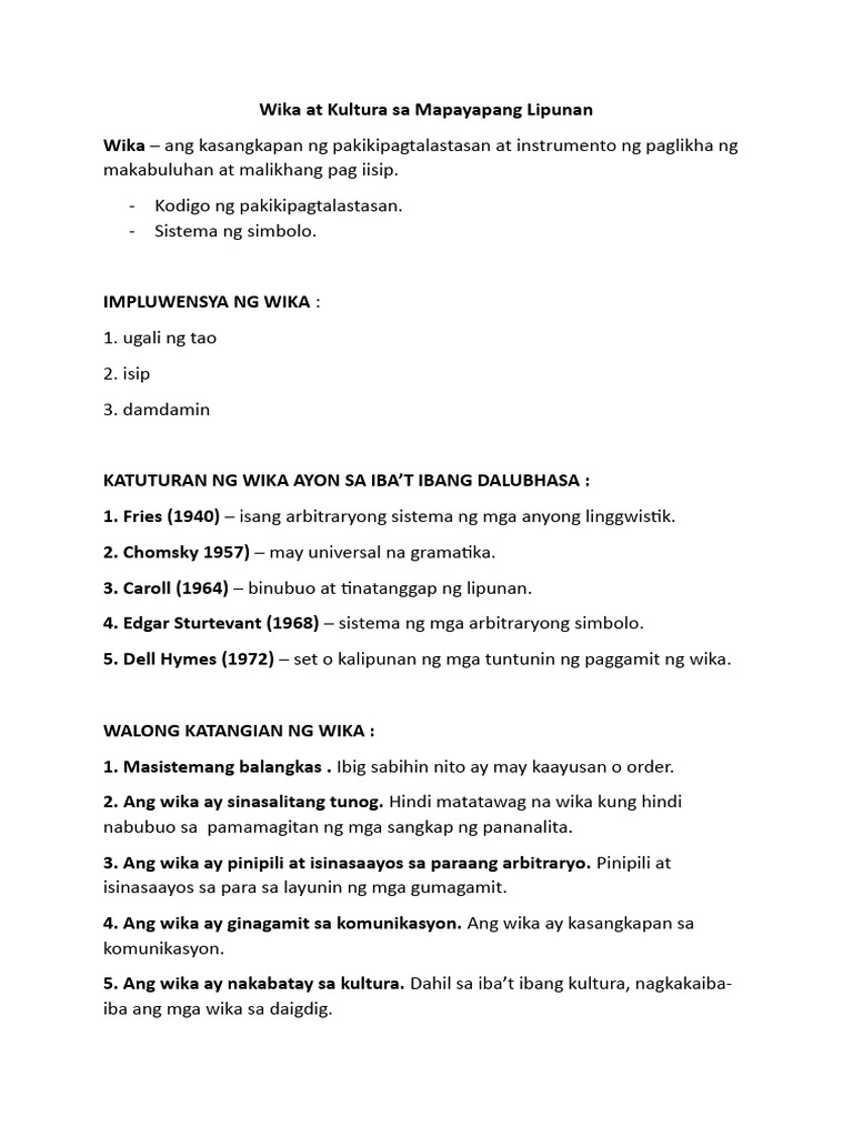 Wika at Kultura Sa Mapayapang Lipunan 2 | PDF
