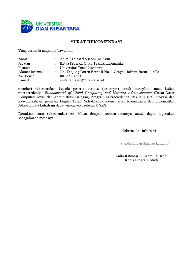 Surat Rekomendasi Prodi | PDF Surat Rekomendasi Prodi | PDF