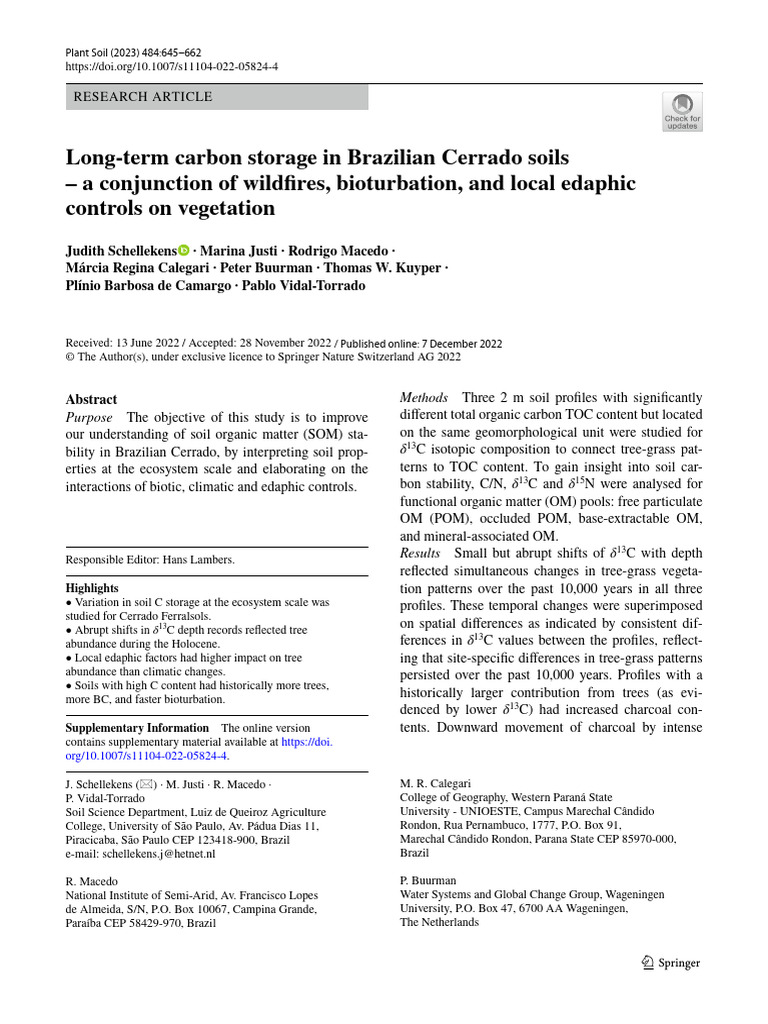 Long Term Carbon Storage in Brazilian Cerrado Soils - A Conjunction of ...