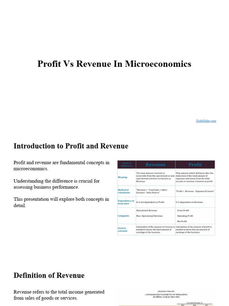 Profit Vs Revenue in Microeconomics | PDF | Profit (Economics) | Revenue