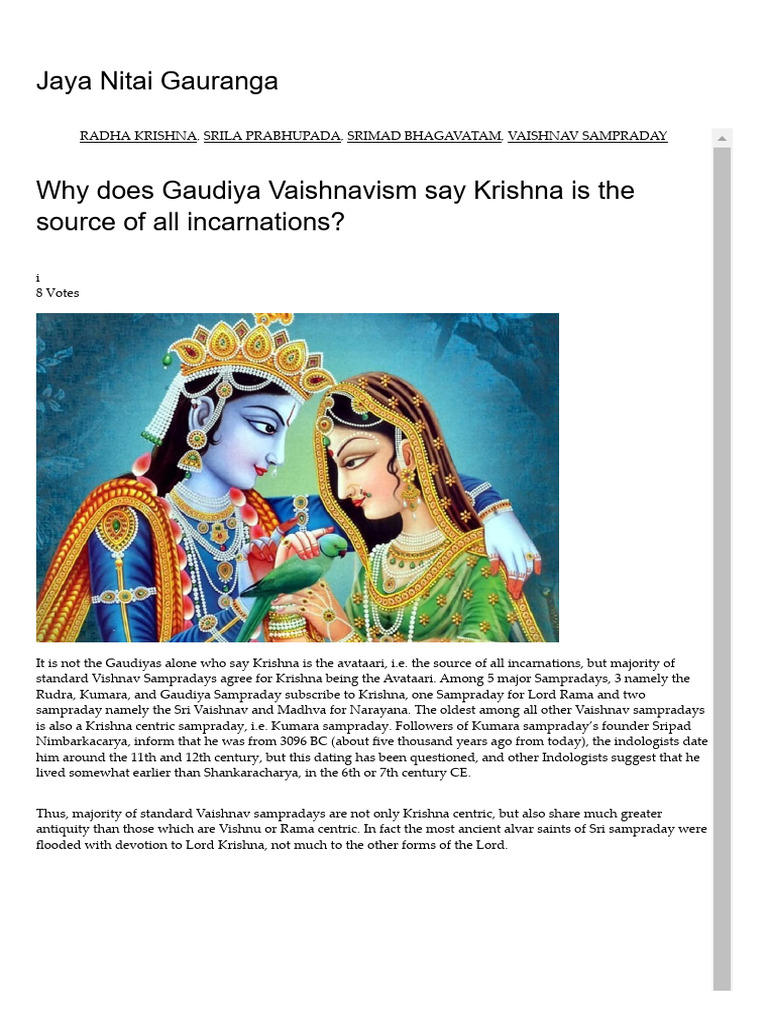 Why Does Gaudiya Vaishnavism Say Krishna Is The Source of All Incarnations - Jaya Nitai Gauranga ...