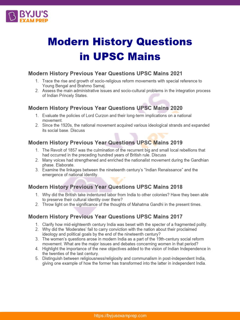 UPSC Mains Modern History Q&A | PDF | Mahatma Gandhi | British Raj