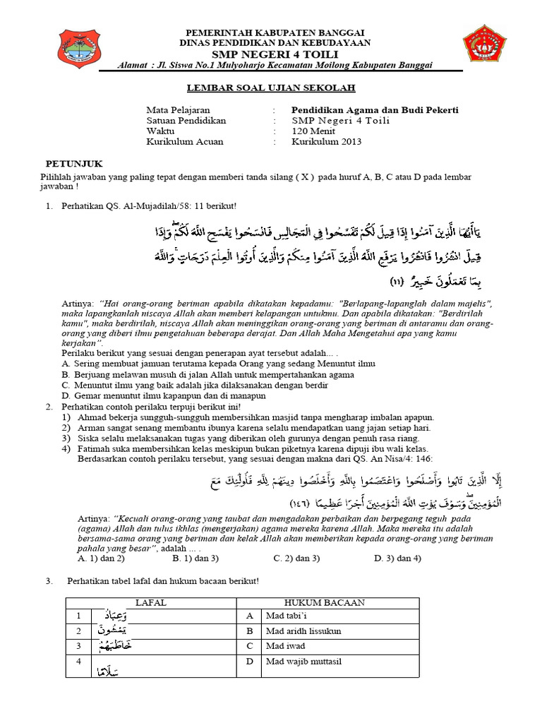 Soal Us Pai 2024 | PDF | Agama & Spiritualitas
