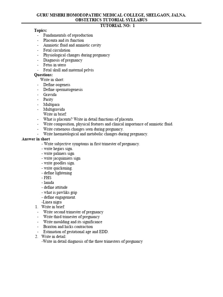 Tutorial Obstetrics III Year | PDF | Pregnancy | Childbirth