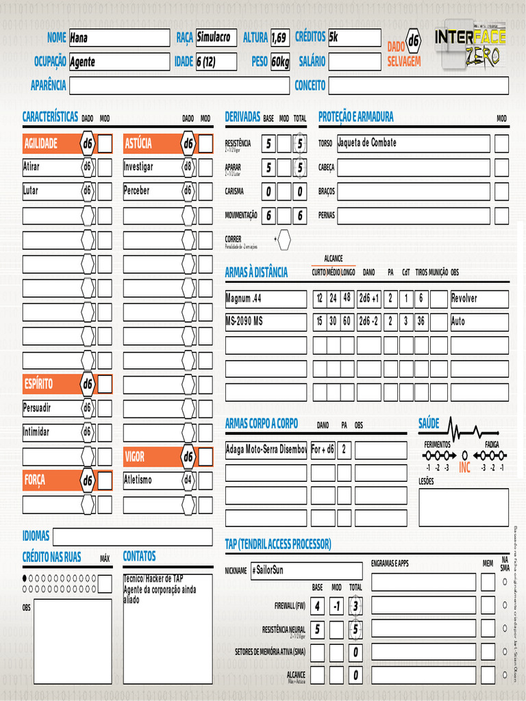 Interface - Zero - Ficha - de - Personagem - 1 (1) Hana | PDF