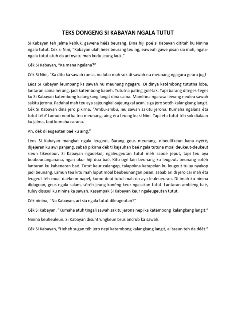 Teks Dongeng Si Kabayan Ngala Tutut | PDF