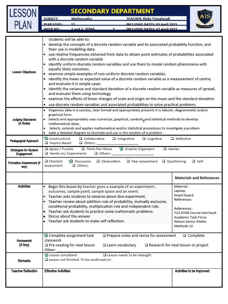 Lesson Plan T2 Week 1 and 2 Y12 - 27 Mar-07 Apr 2023 | PDF ...