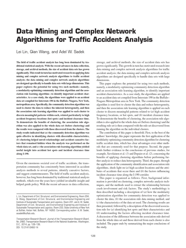 2014 - Data Mining & Complex Network Algorithms For Traffic Accident Analysis | PDF | Cluster ...