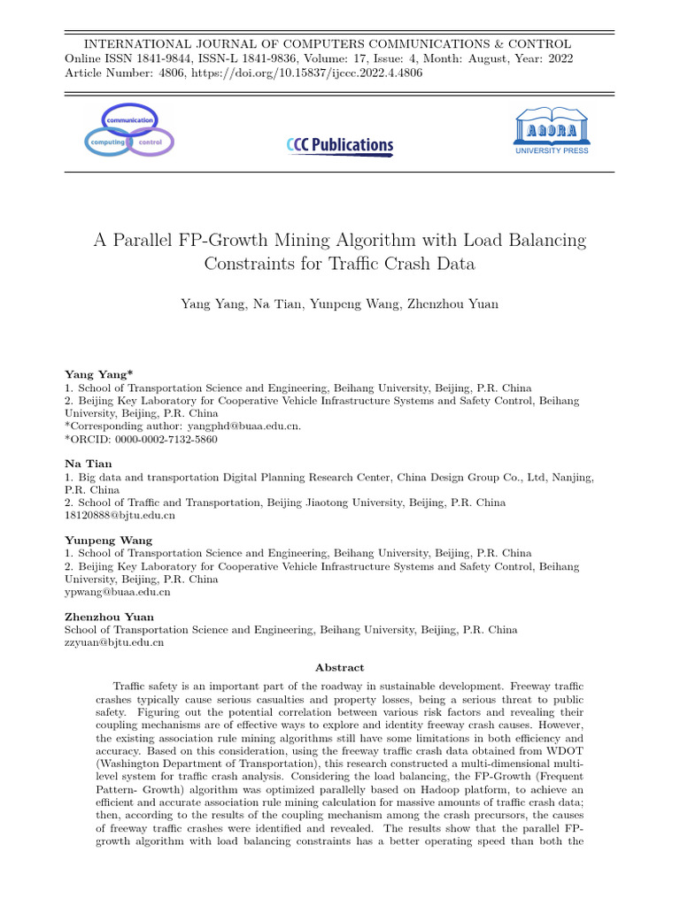 A Parallel FP-Growth Mining Algorithm With Load Balancing Constraints For Traffic Crash Data ...