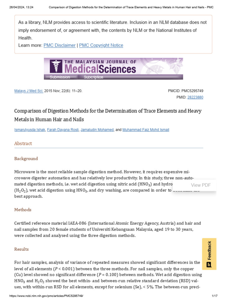 Comparison of Digestion Methods For The Determination of Trace Elements and Heavy Metals in ...