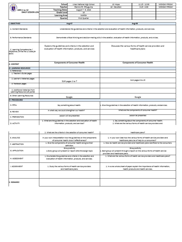 Physical Exercise Lesson Plan | PDF | Evaluation | Information