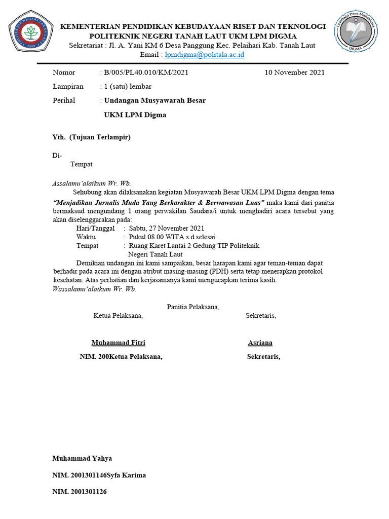 UNDANGAN LPM DIGMA | PDF