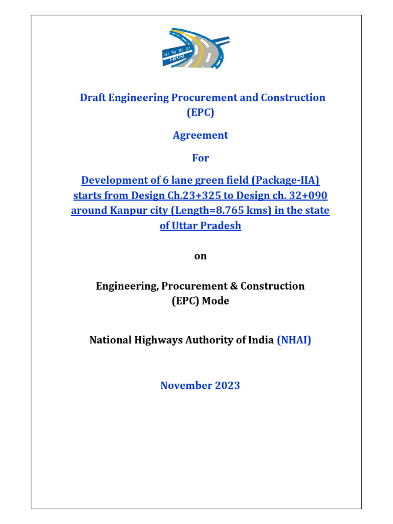 On Engineering, Procurement & Construction (EPC) Mode National Highways Authority of India | PDF ...