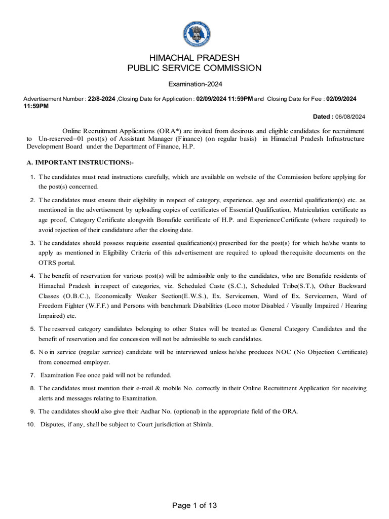 Advertisement Number 2282024 | PDF | Multiple Choice | Recruitment