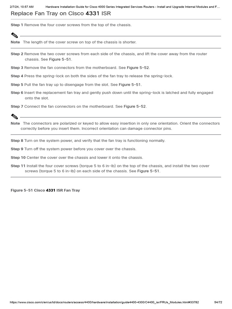Replace Fan Tray On Cisco 4331 ISR: Figure 5-51 Figure 5-52 | PDF ...